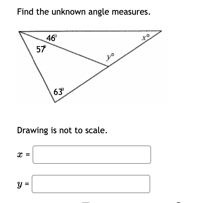Solved Find the unknown angle measures. Drawing is not to | Chegg.com