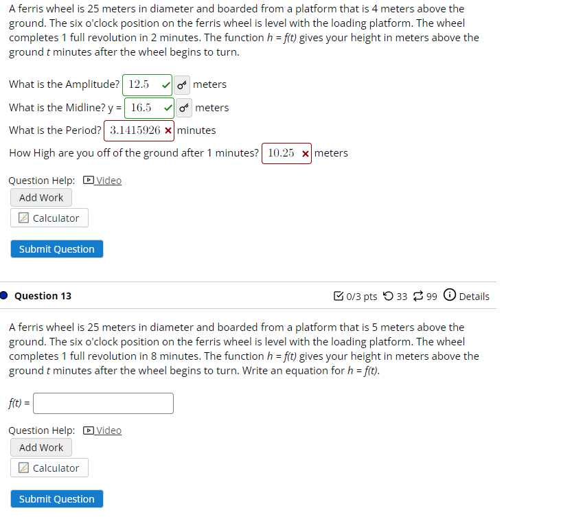 Solved A ferris wheel is 25 meters in diameter and boarded | Chegg.com