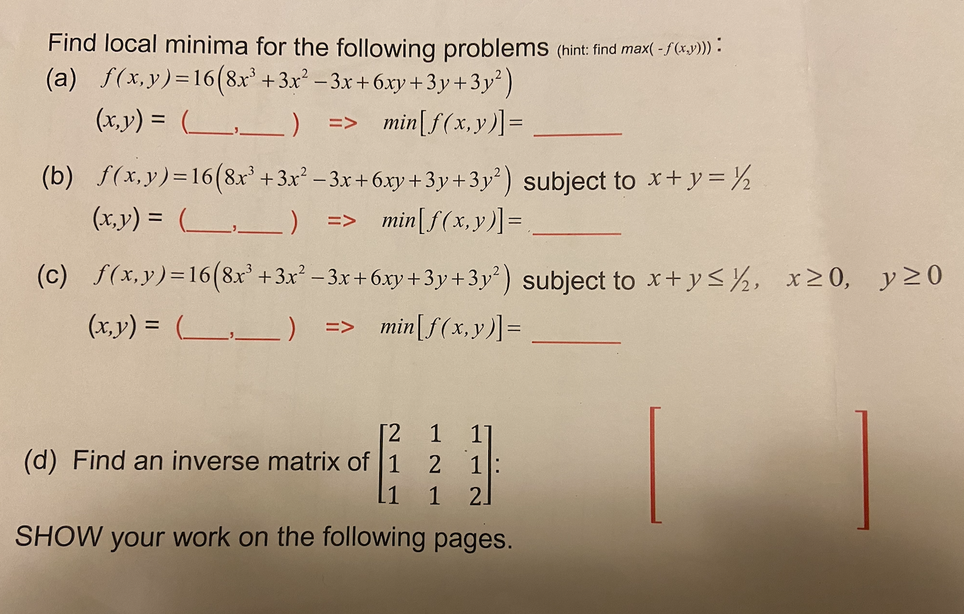 Solved Find local minima for the following problems (hint: | Chegg.com