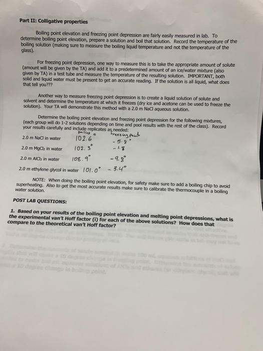 Solved Part II: Colligative properties Boiling point | Chegg.com