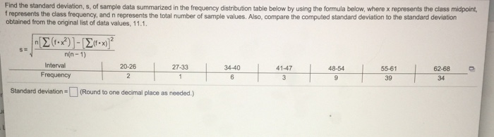 Solved Find the standard deviation, s, of sample data | Chegg.com