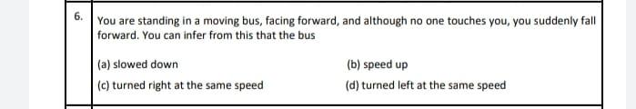 Solved 6. You are standing in a moving bus, facing forward, | Chegg.com