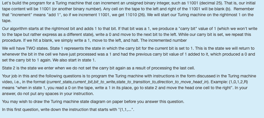 Solved Let's build the program for a Turing machine that can | Chegg.com