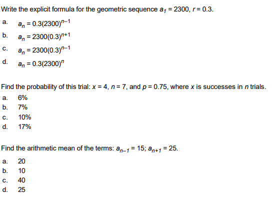 Solved a. Write the explicit formula for the geometric | Chegg.com