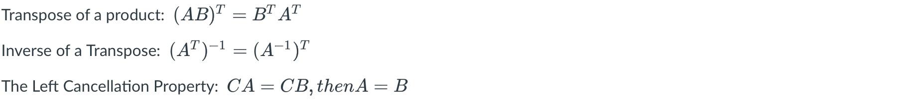 Solved Transpose of a product: (AB)T=BTAT Inverse of a | Chegg.com