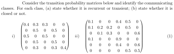 Solved Consider the transition probability matrices below | Chegg.com