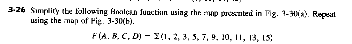 Solved 3-26 Simplify the following Boolean function using | Chegg.com
