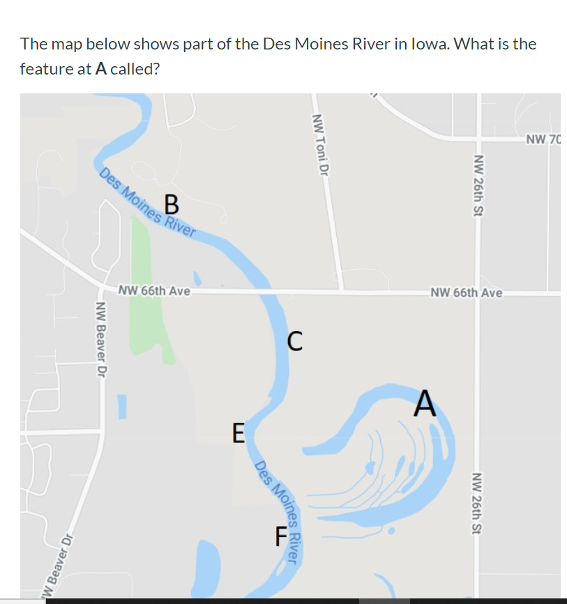 Solved The map below shows part of the Des Moines River in | Chegg.com