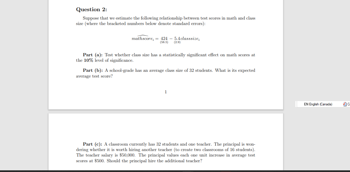 Solved Question 2: Suppose that we estimate the following | Chegg.com