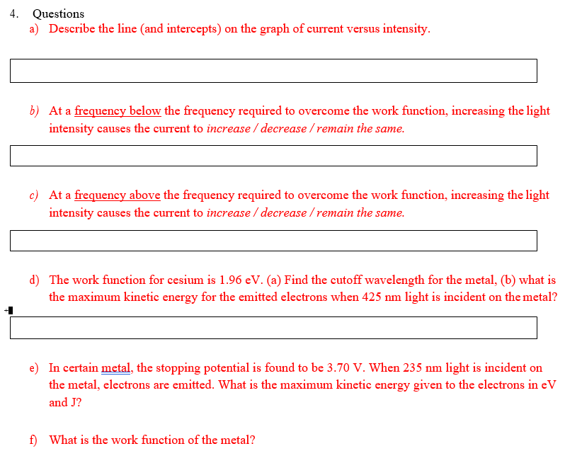 Solved 3. Determining the Work Function of the Metals, \\( | Chegg.com