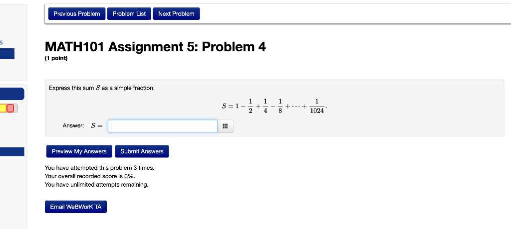 Solved MATH101 Assignment 5: Problem 4 (1 point) Express | Chegg.com
