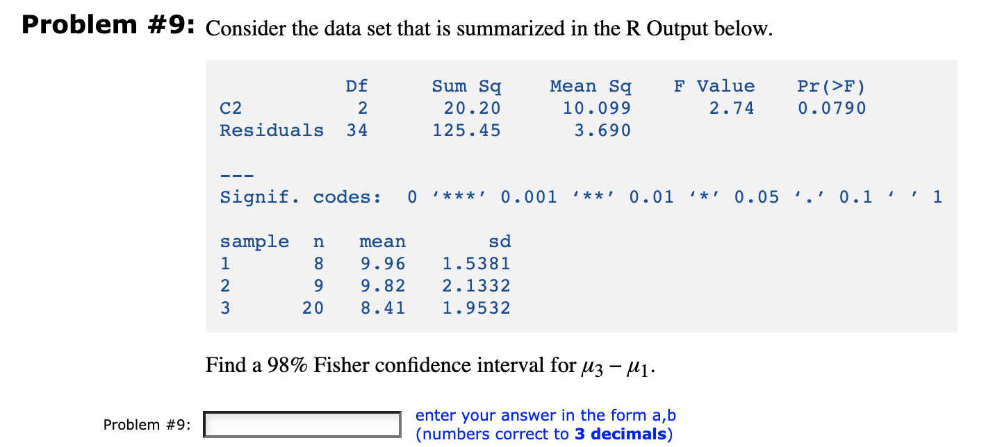 Solved Problem \#9: Consider the data set that is summarized | Chegg.com