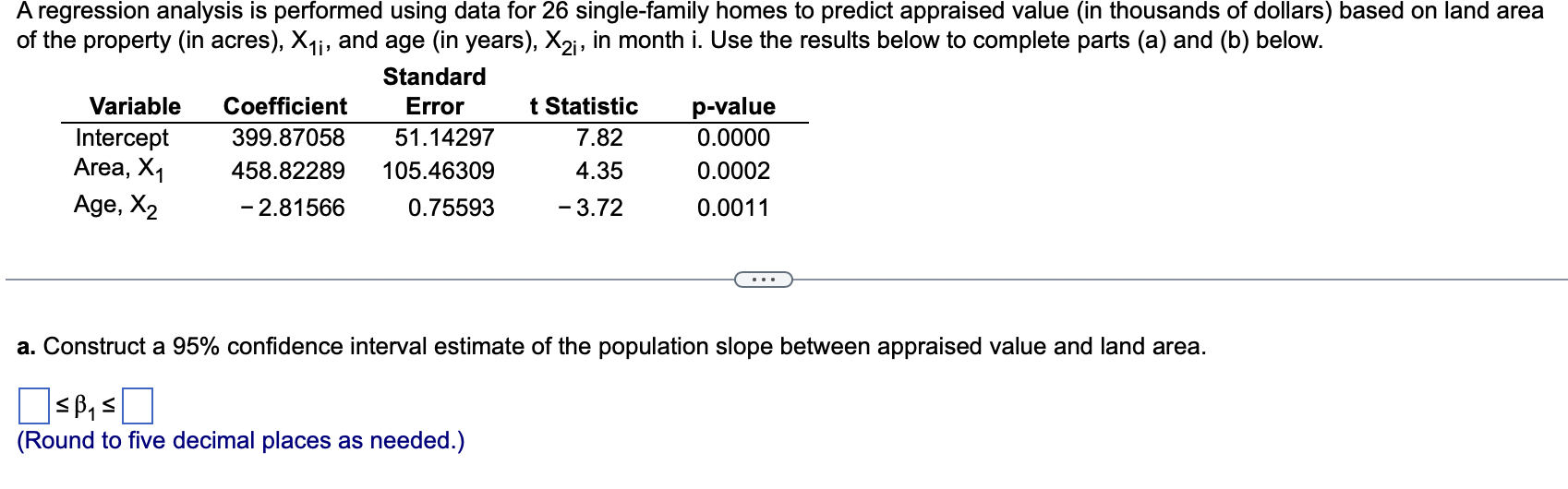 Solved A regression analysis is performed using data for 26 | Chegg.com