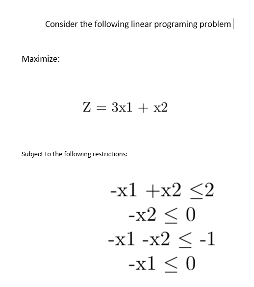 Solved Consider The Following Linear Programing Problem