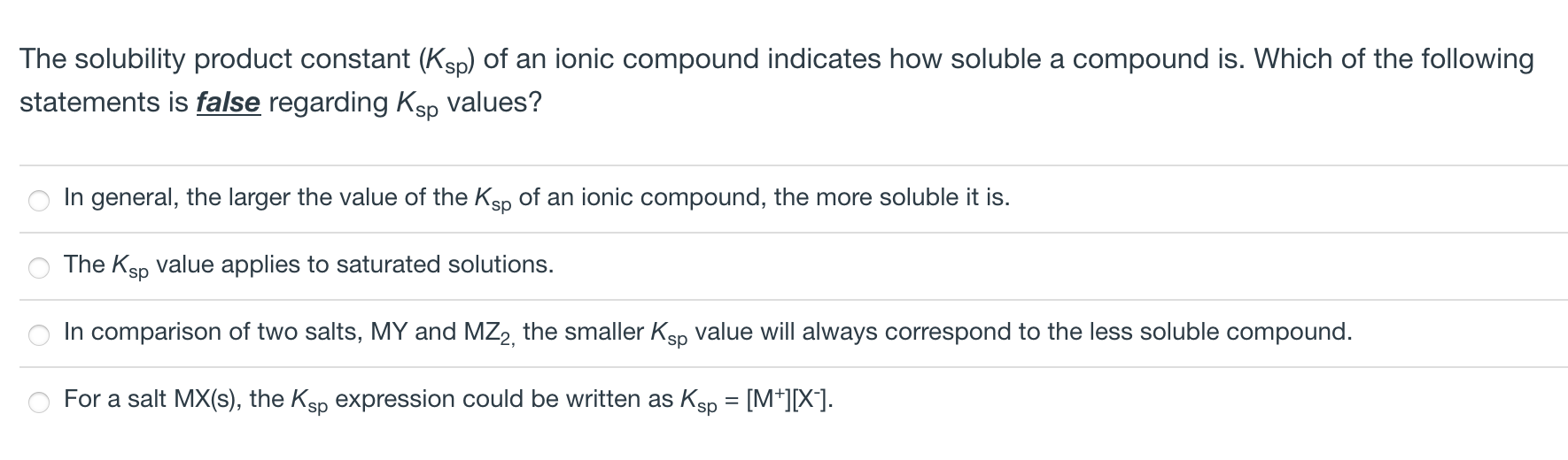 Solved The solubility product constant (Ksp) of an ionic | Chegg.com