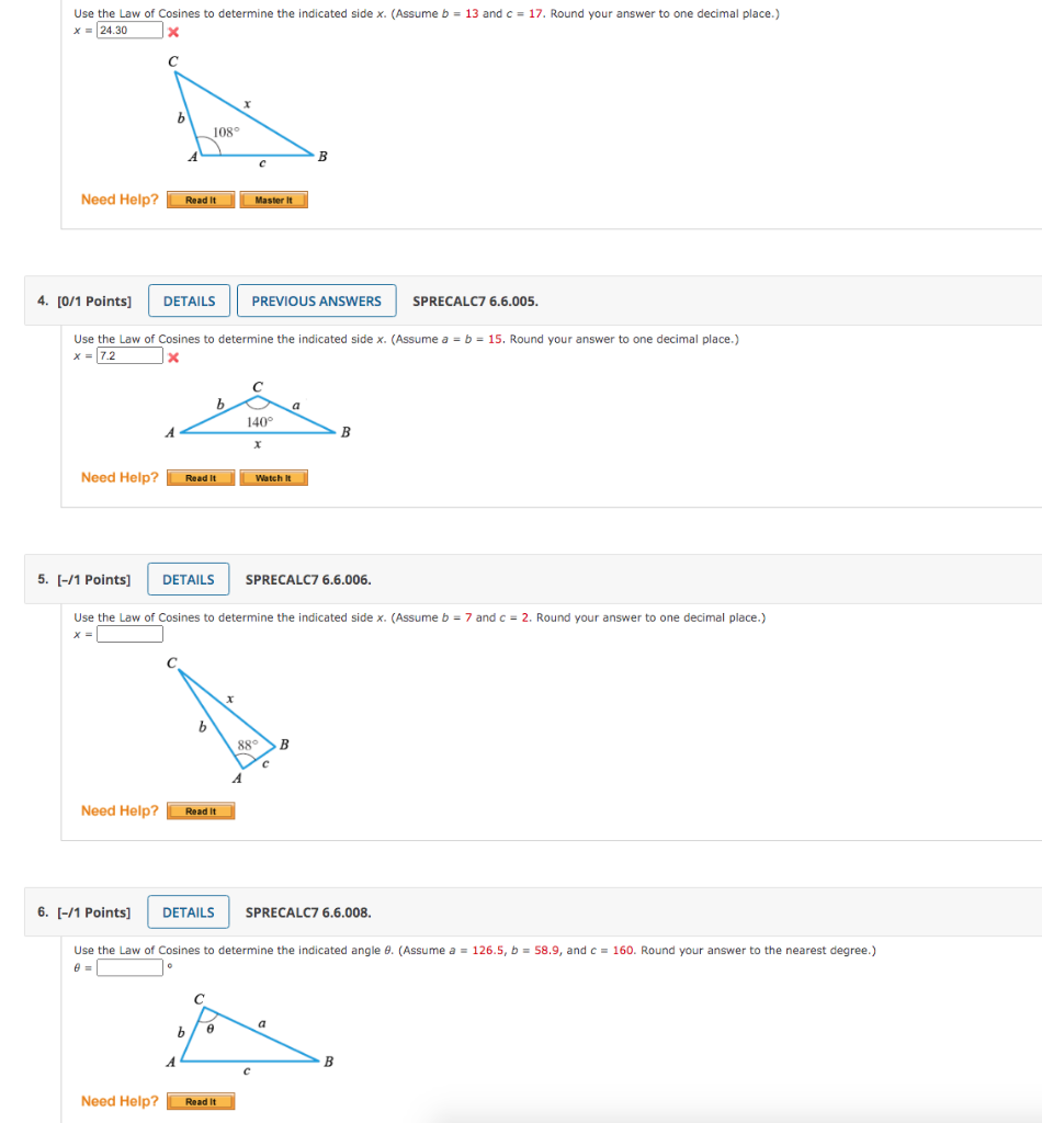 Solved Use the Law of Cosines to determine the indicated | Chegg.com