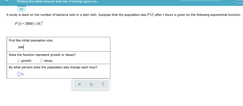 Solved Finding the initial amount and rate of change given | Chegg.com