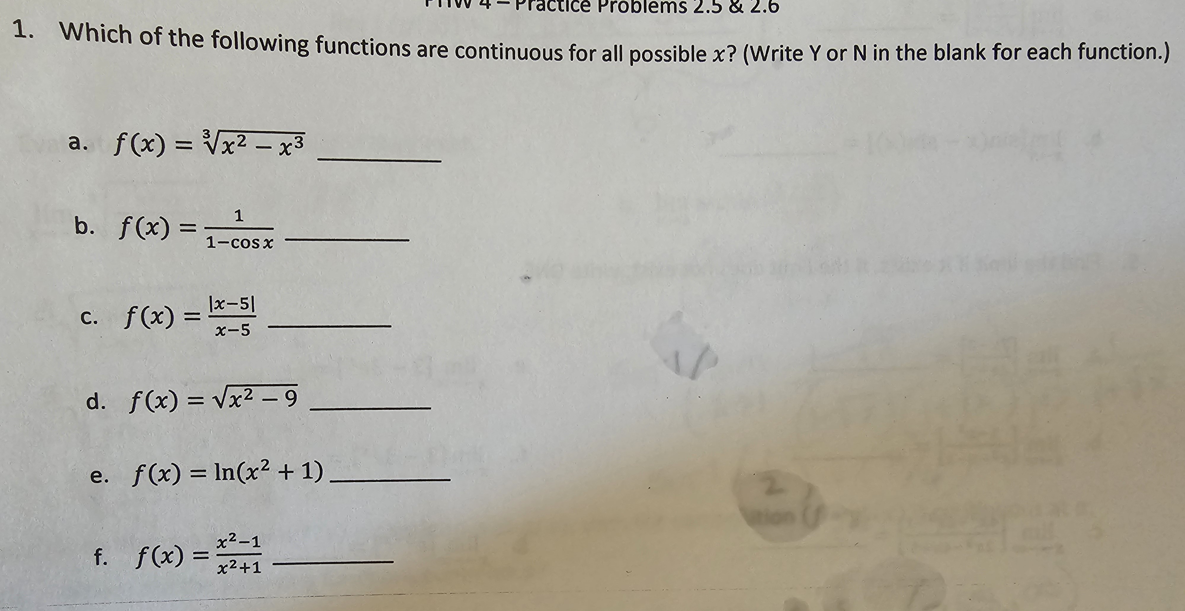 Solved Which of the following functions are continuous for | Chegg.com