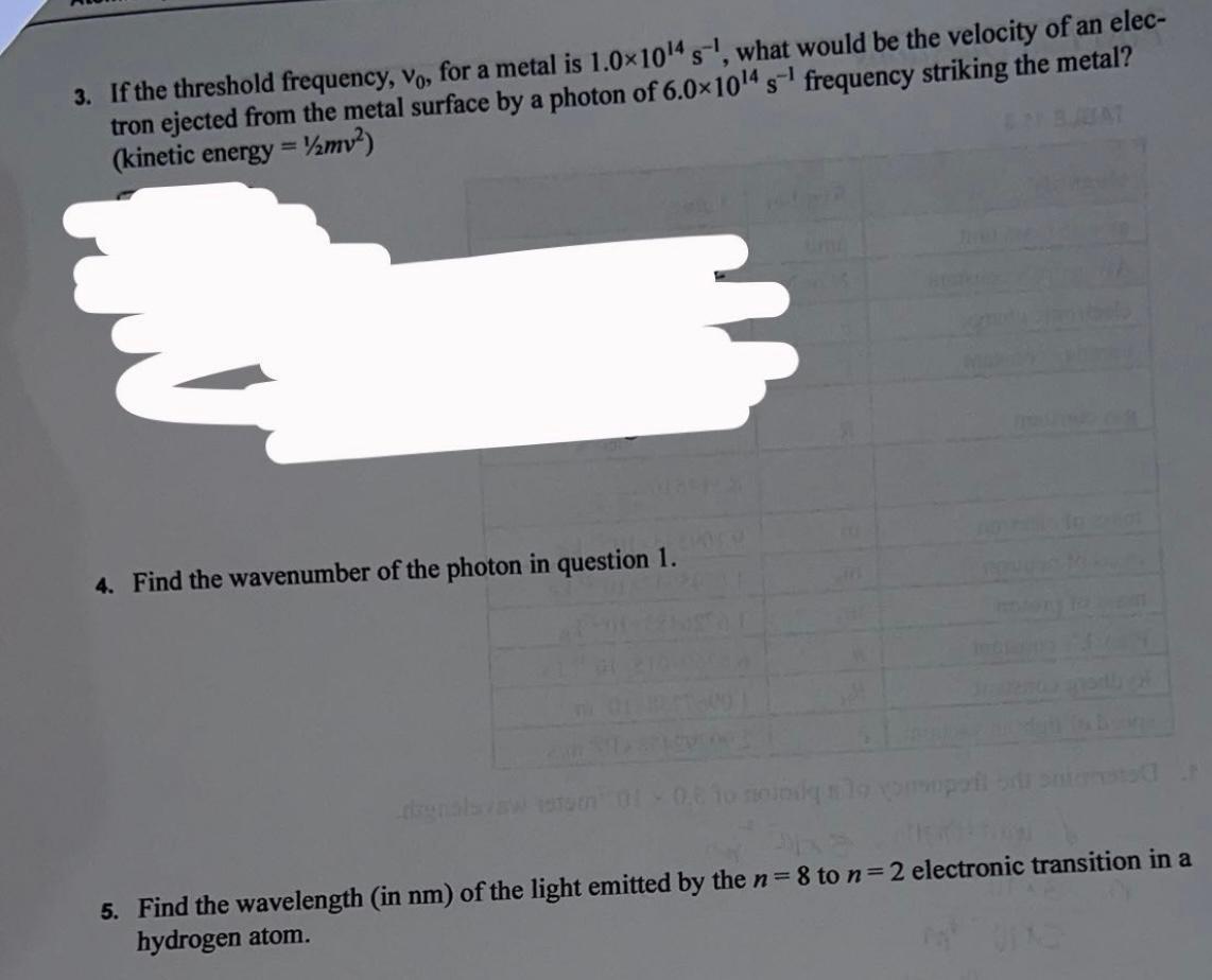 Solved 3. If the threshold frequency, v0, for a metal is | Chegg.com