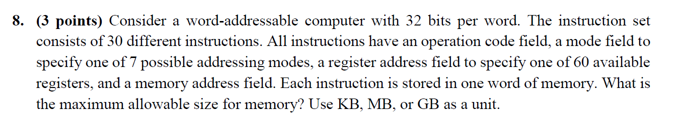 Solved 8 3 Points Consider A Word Addressable Computer