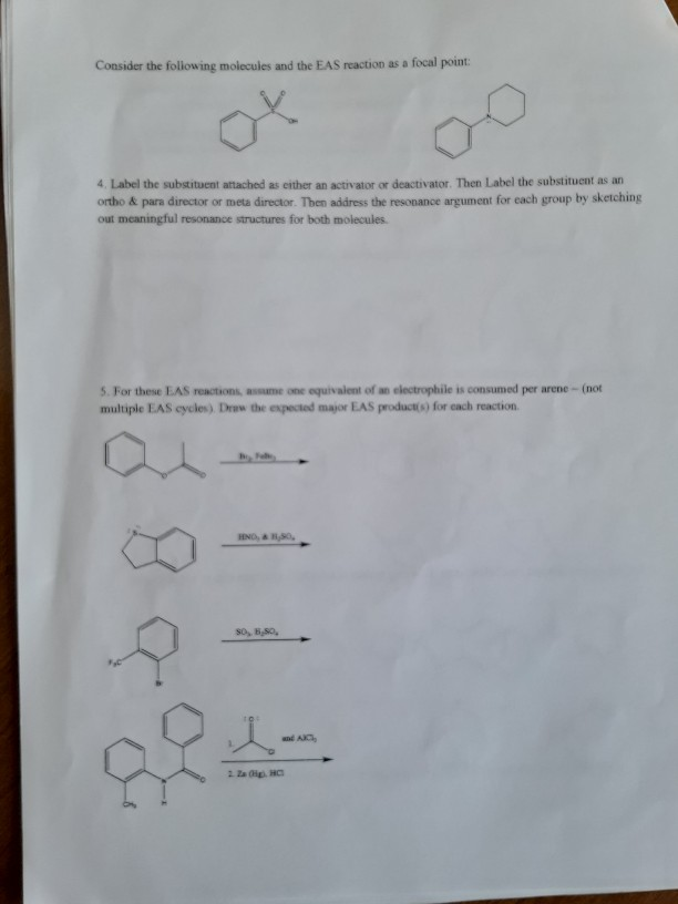 Solved Consider the following molecules and the EAS reaction | Chegg.com