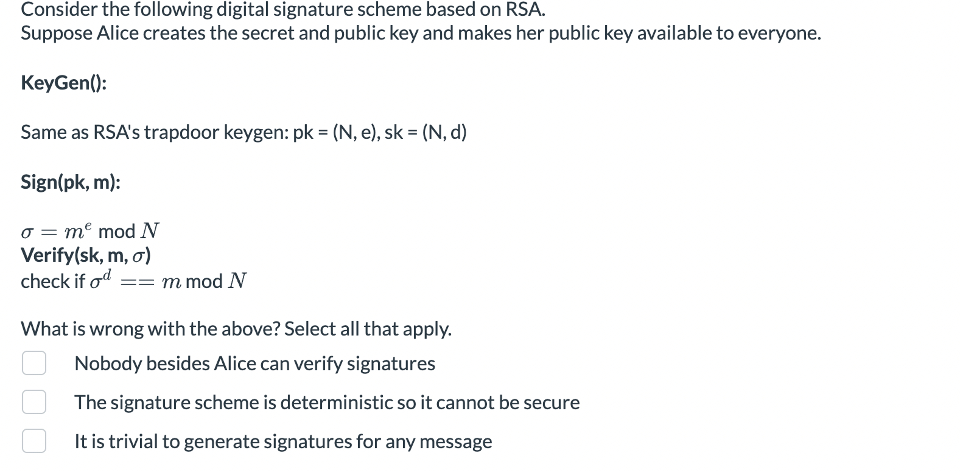 Solved Consider the following digital signature scheme based | Chegg.com