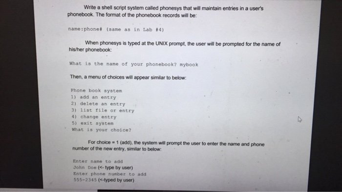 Solved Write a shell script system called phonesys that will | Chegg.com