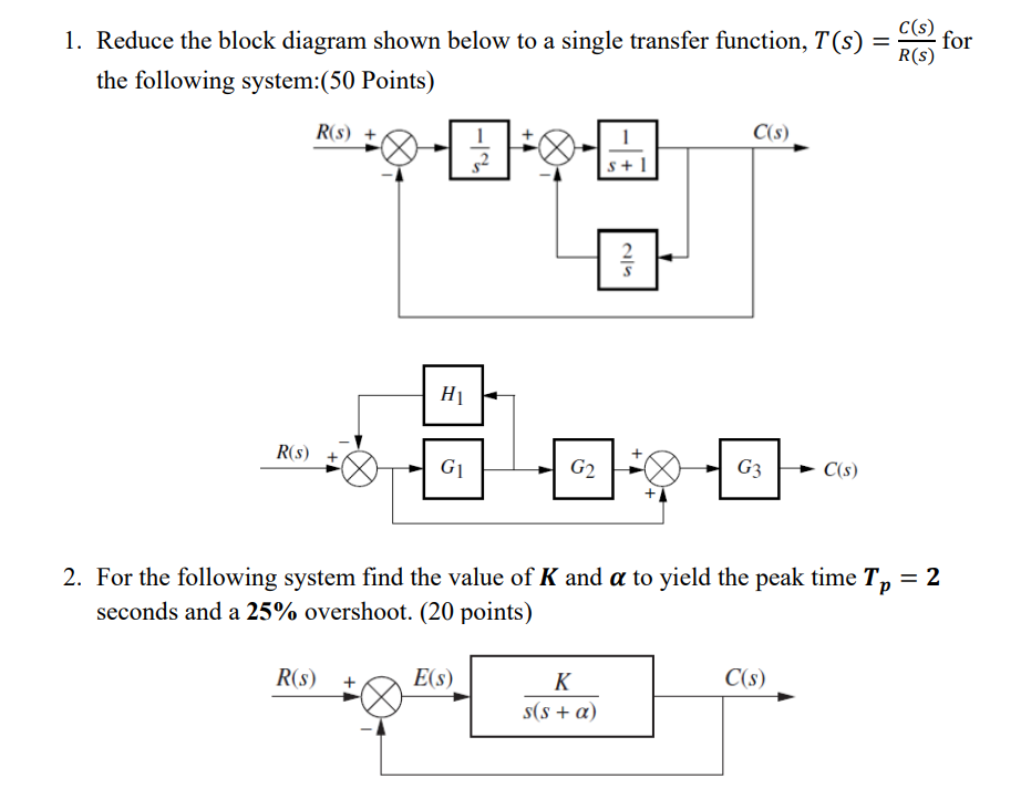 Solved 1. Reduce the block diagram shown below to a single | Chegg.com