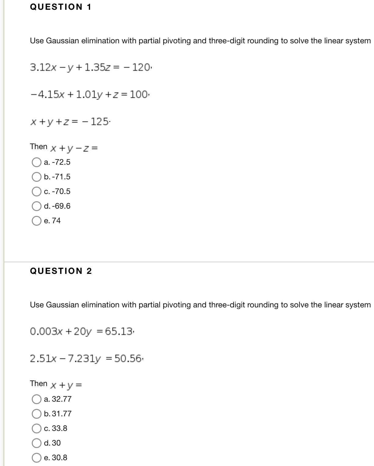 Solved QUESTION 1Use Gaussian elimination with partial | Chegg.com