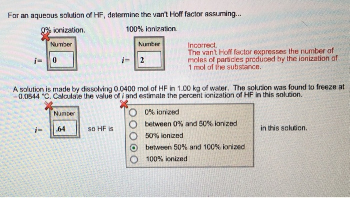 Solved For an aqueous solution of HF, determine the van't | Chegg.com