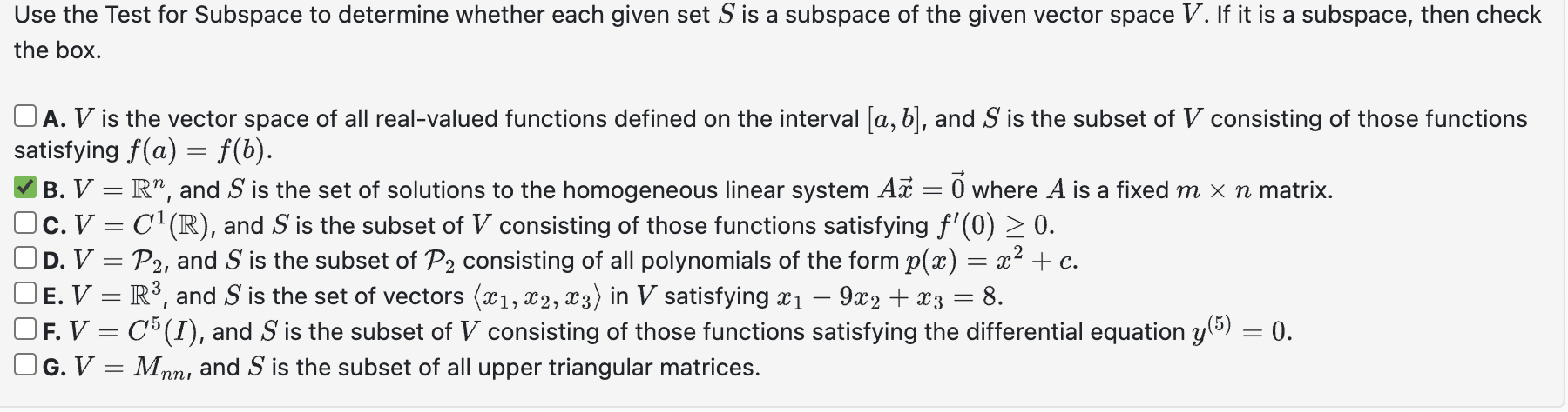 Solved Use the Test for Subspace to determine whether each | Chegg.com