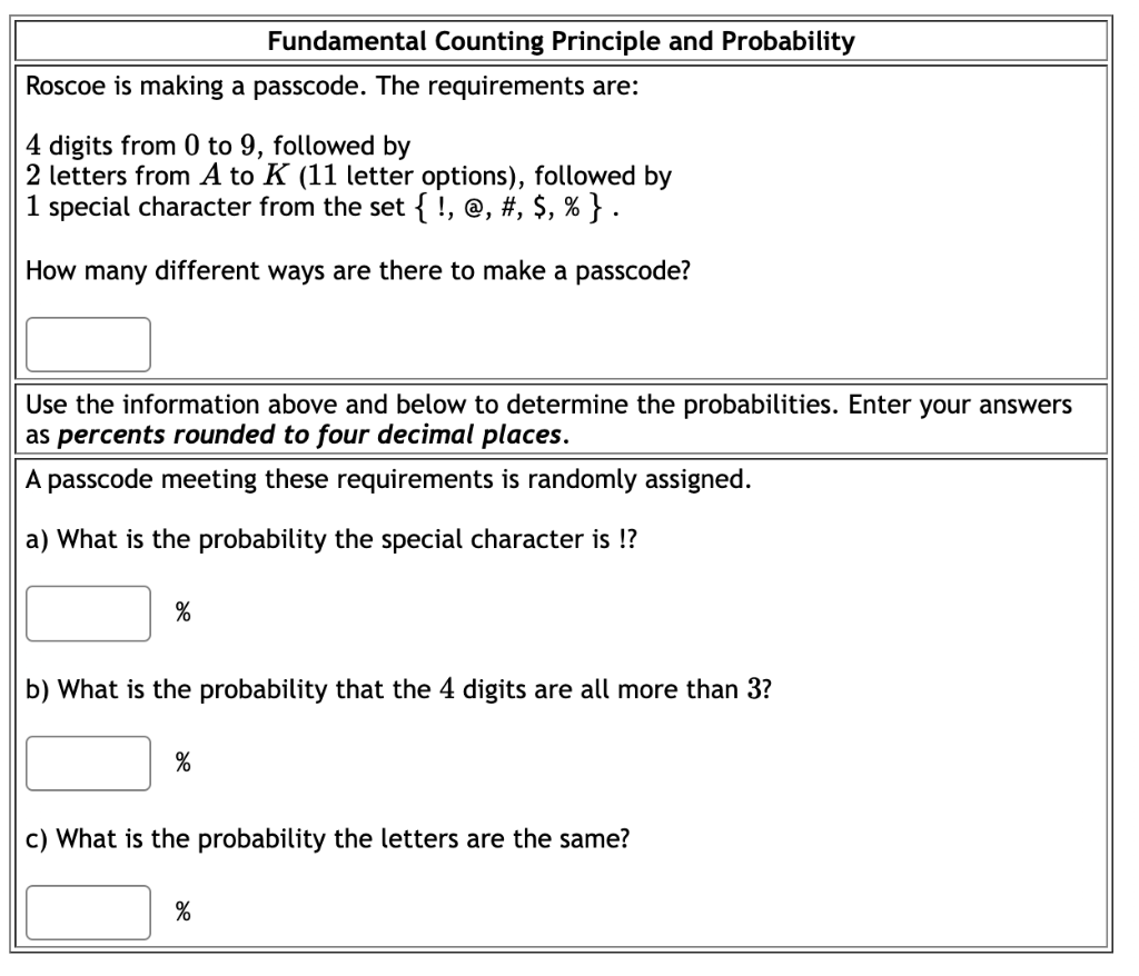 Solved Fundamental Counting Principle and Probability Roscoe | Chegg.com