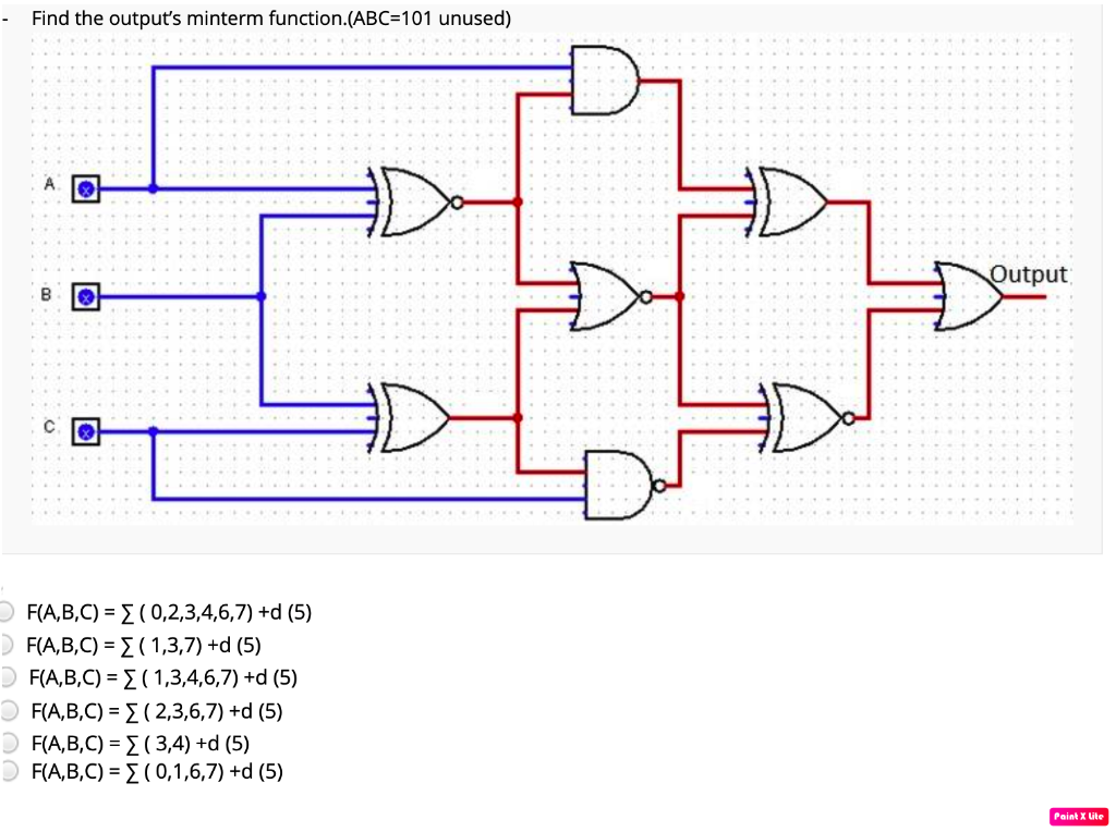 Solved Find the output's minterm function(ABC=101 unused) | Chegg.com