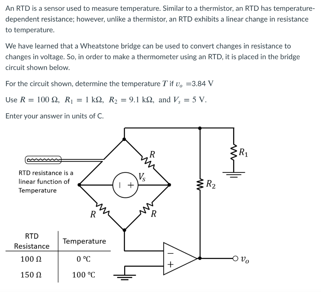 Solved An RTD is a sensor used to measure temperature. | Chegg.com