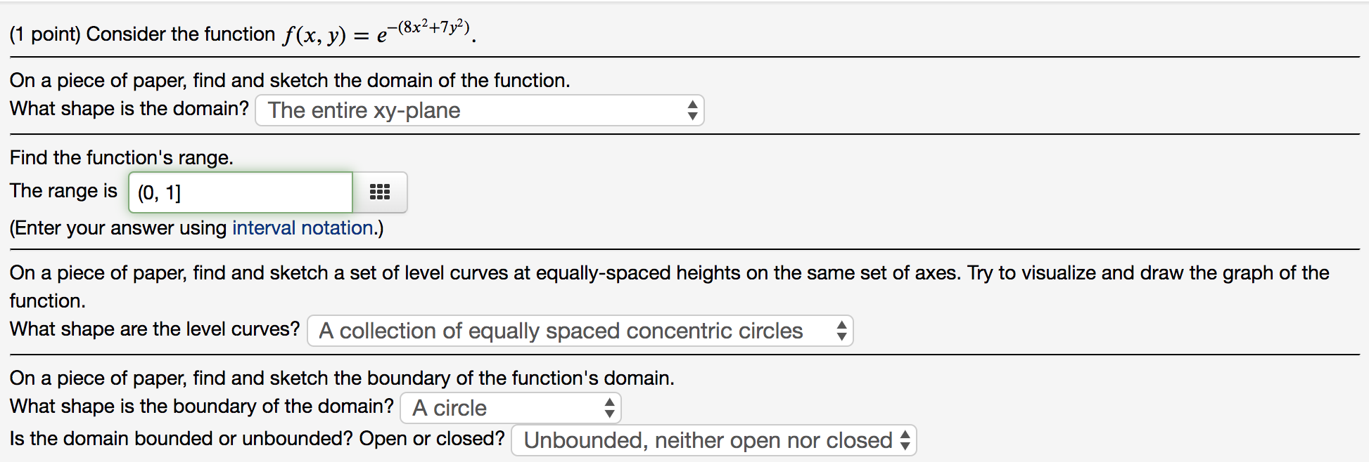 Solved (1 point) Consider the function f(x, y) = | Chegg.com