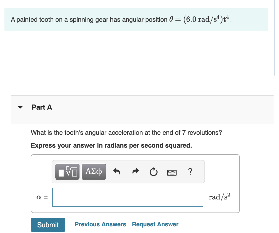 Solved A painted tooth on a spinning gear has angular | Chegg.com