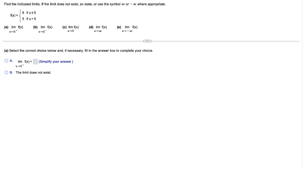 Solved Find the indicated limits. If the limit does not | Chegg.com