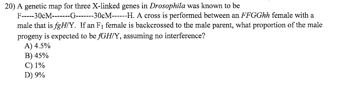Solved 20) A genetic map for three X-linked genes in | Chegg.com