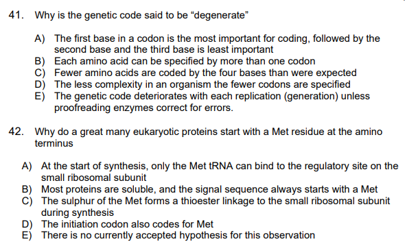 Solved 41. Why is the genetic code said to be “degenerate" | Chegg.com