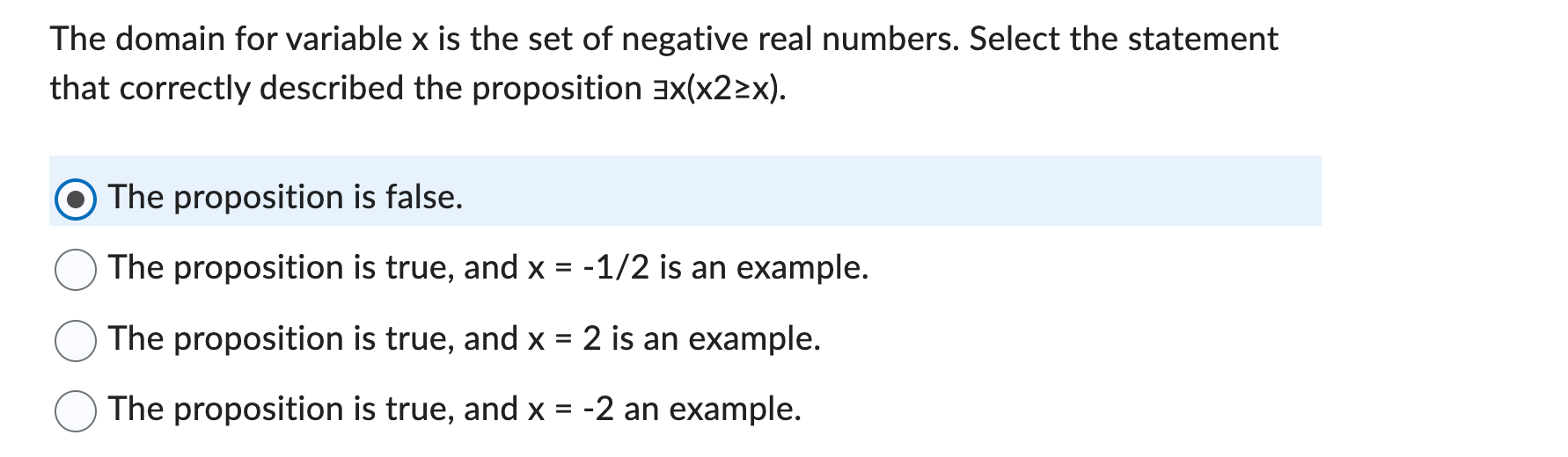 Solved The domain for variable x is the set of negative real | Chegg.com