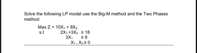 Solved Solve the following LP model use the Big-M method and | Chegg.com