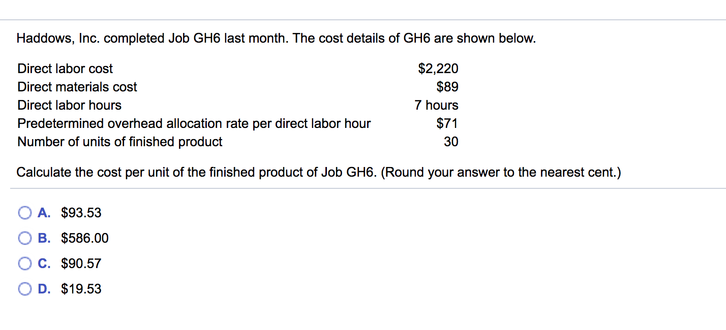 Solved Haddows, Inc. completed Job GH6 last month. The cost | Chegg.com
