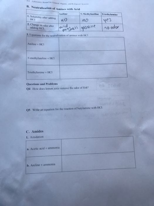 Solved B. Neutralization of Amines with Acid Aniline | Chegg.com