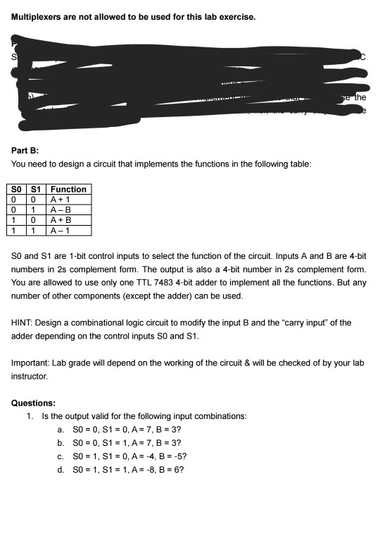 Solved Multiplexers are not allowed to be used for this lab | Chegg.com Solved Multiplexers are not allowed to be used for this lab | Chegg.com