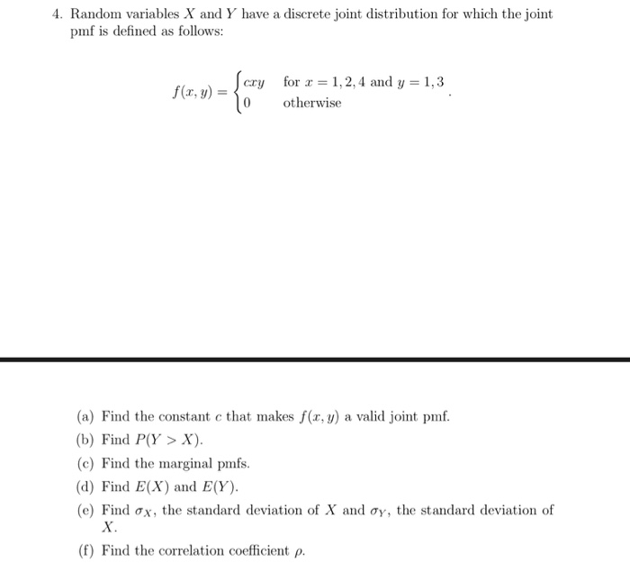 Solved Random variables X and Y have a discrete joint | Chegg.com