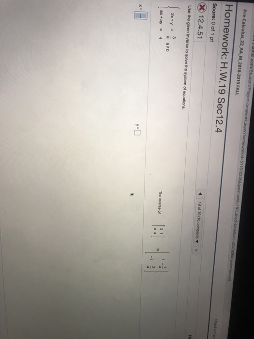 Solved M 2018-2019 FALL Homework: H.W.19 Sec12.4 Score: 0 of | Chegg.com