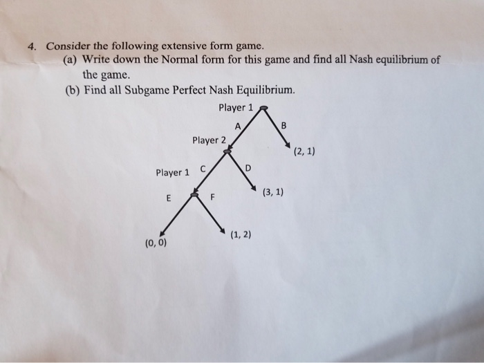 Solved 4. Consider the following extensive form game. (a) | Chegg.com Solved 4. Consider the following extensive form game. (a) | Chegg.com