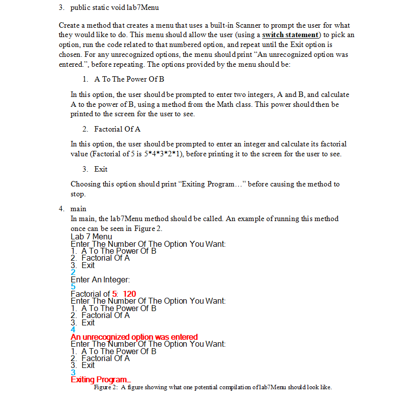 Solved 3. public static void lab Menu Create a method that | Chegg.com