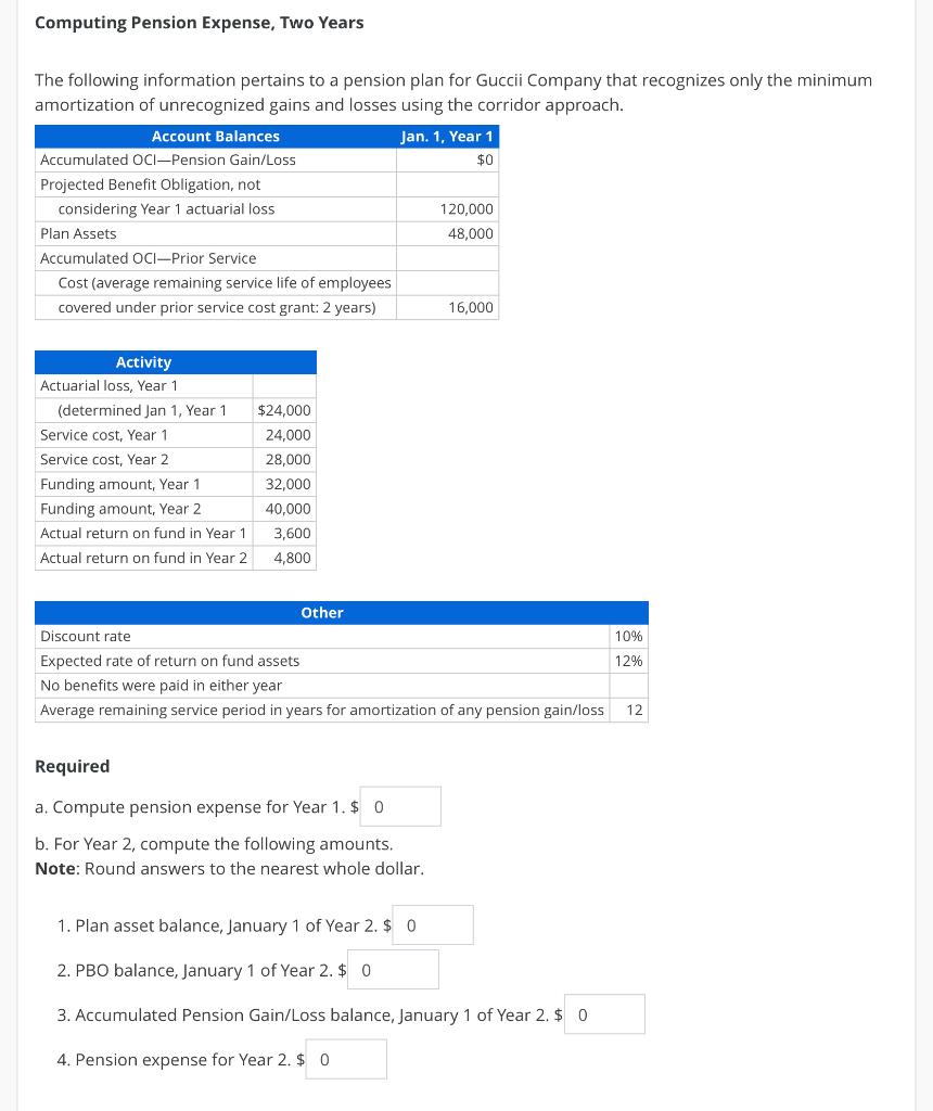 Solved Computing Pension Expense, Two Years The following | Chegg.com