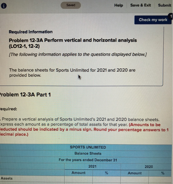 Solved Saved Help Save & Exit Submit Check my work Required | Chegg.com